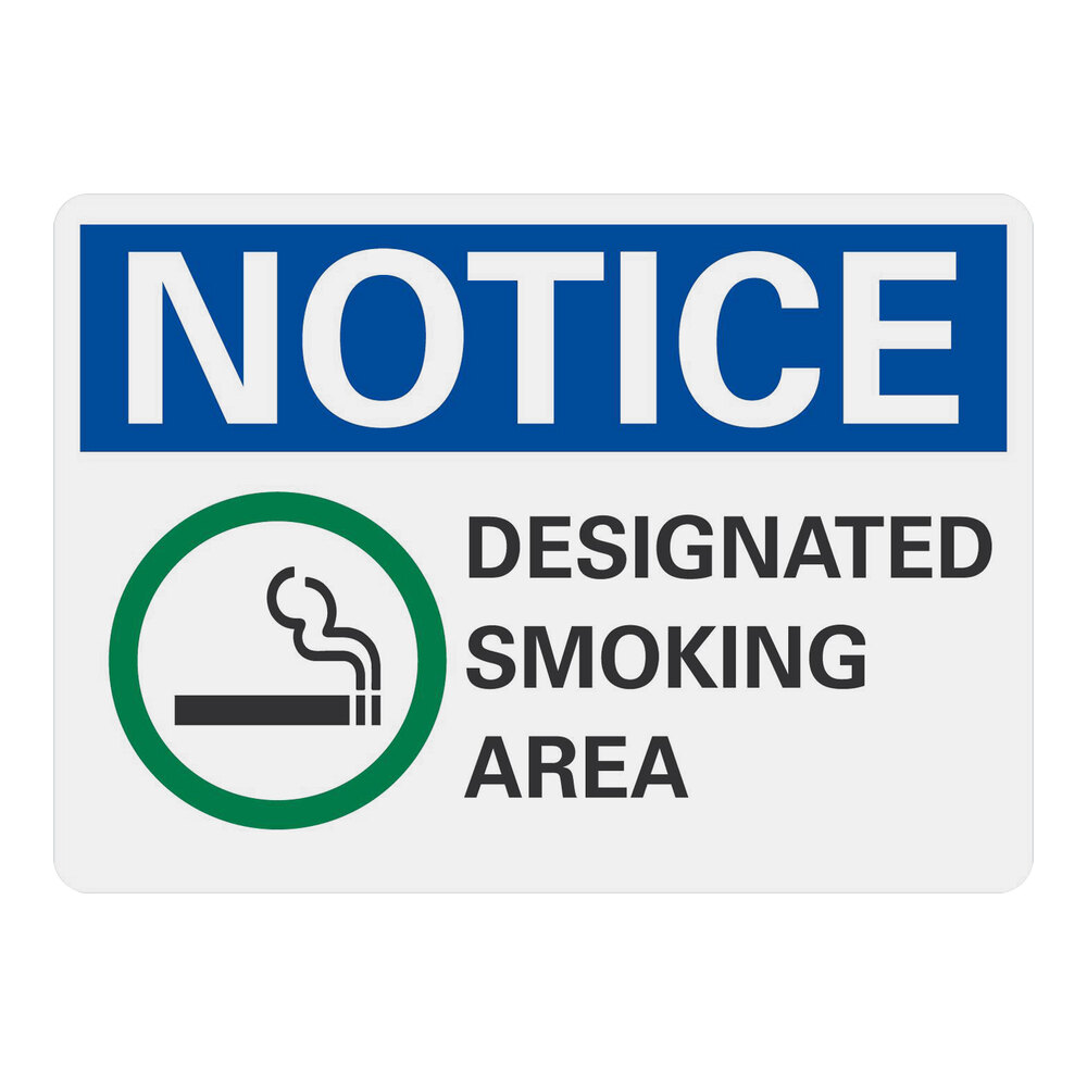 Lavex 14" x 10" Non-Reflective Plastic "Notice / Designated Smoking ...
