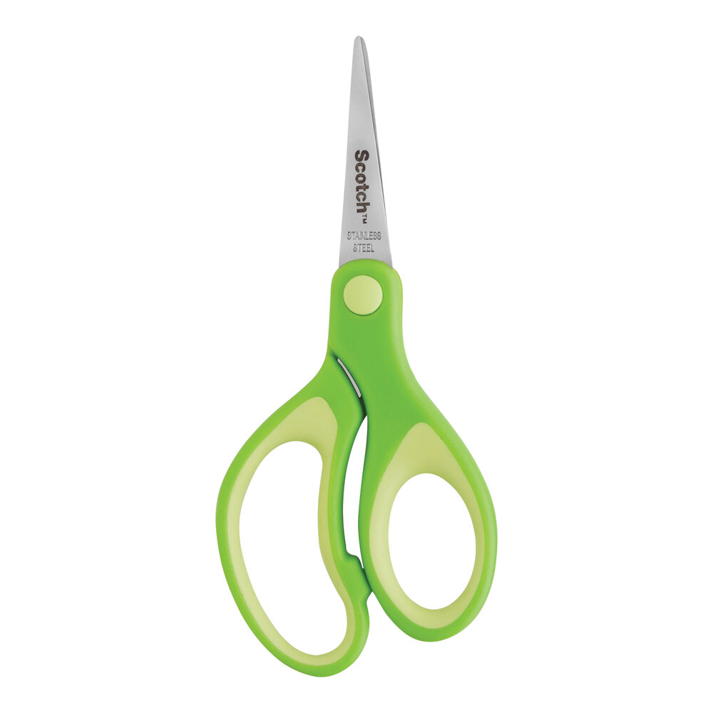 3M Scotch™ 5" Stainless Steel Pointed Tip Kids Scissors with Green Soft ...