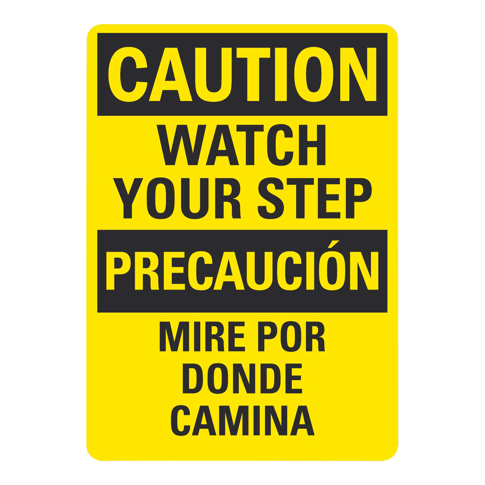 Lavex 14" x 10" Non-Reflective Plastic Bilingual "Caution / Watch Your ...