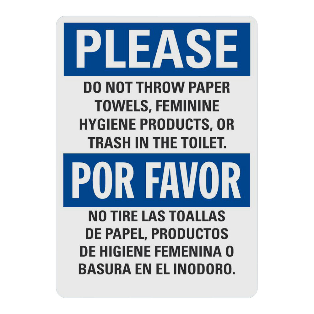 Lavex 10" x 7" Non-Reflective Plastic Bilingual "Please Do Not Throw Paper Towels, Feminine ...