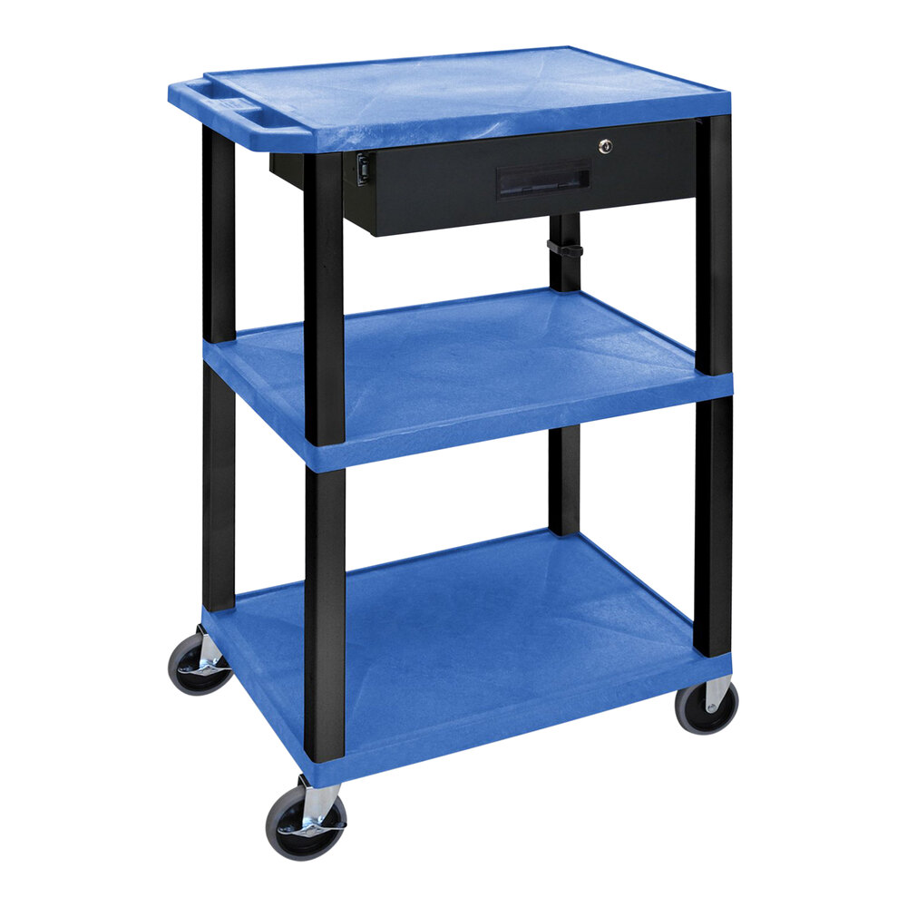 Luxor Tuffy 24" x 18" x 42 1/2" Blue / Black Plastic 3-Shelf Utility ...