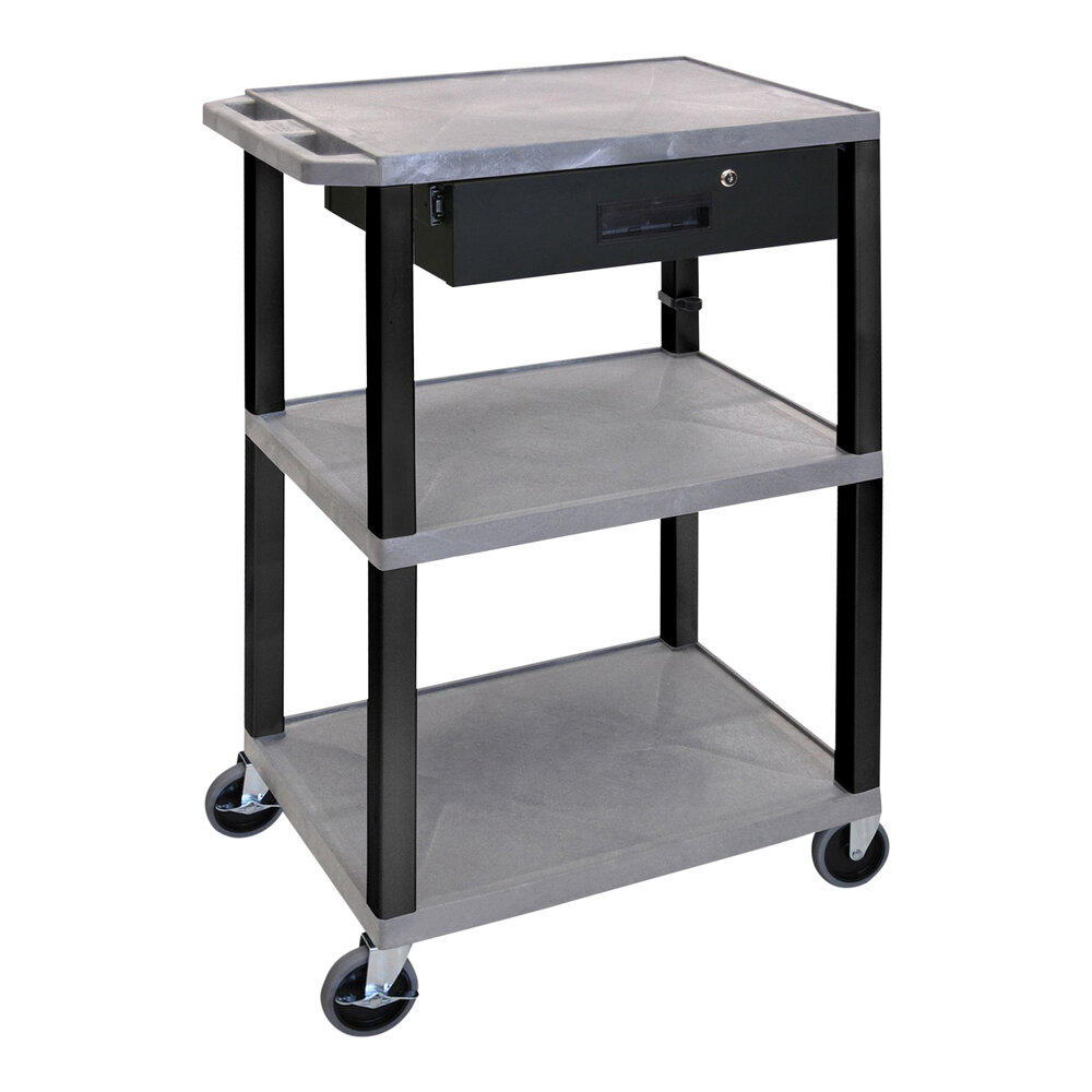 Luxor Tuffy 24" x 18" x 42 1/2" Gray / Black Plastic 3-Shelf Powered ...