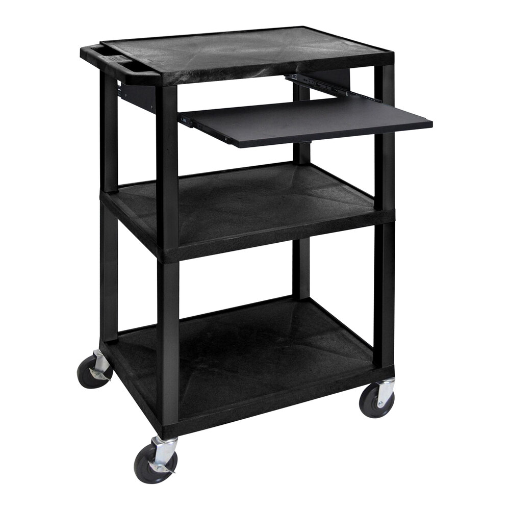 Luxor Tuffy 24" x 18" x 42 1/2" Black Plastic 3-Shelf Powered Utility ...