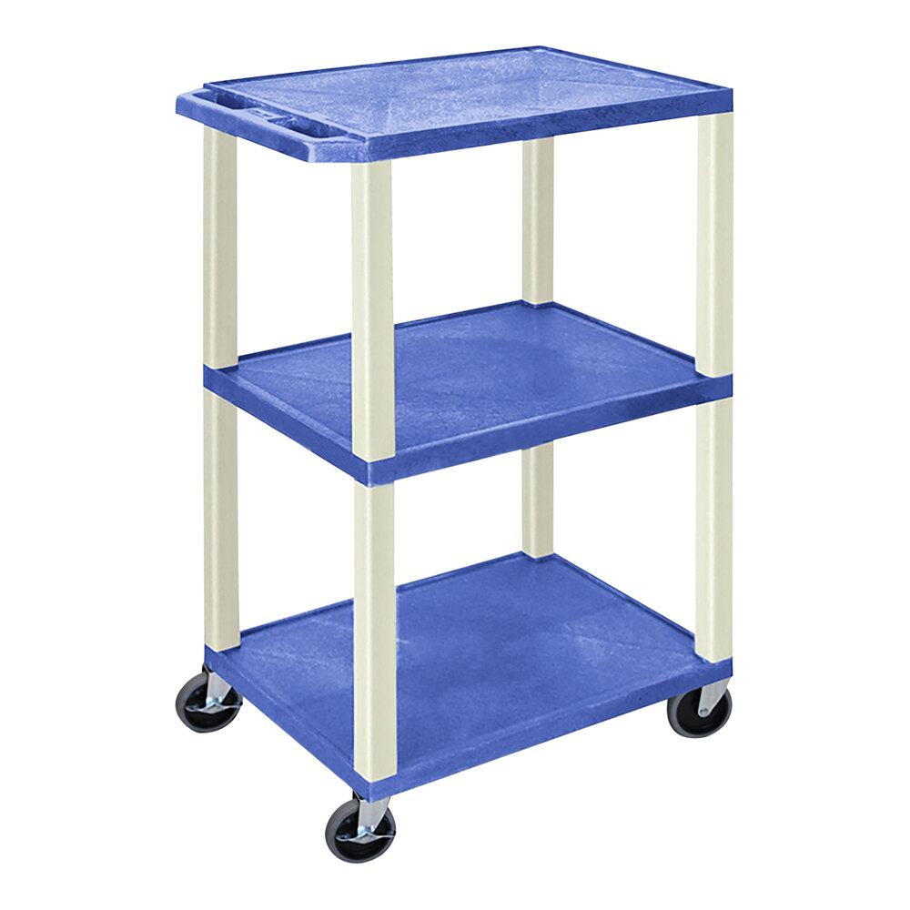Luxor Tuffy 24" x 18" x 42 1/2" Blue / Putty Plastic 3-Shelf Utility ...