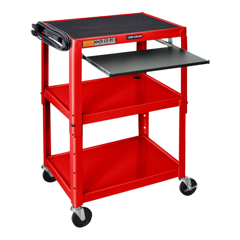Luxor 24" x 18" x 24"-42" Red Steel 3-Shelf Adjustable-Height Powered ...