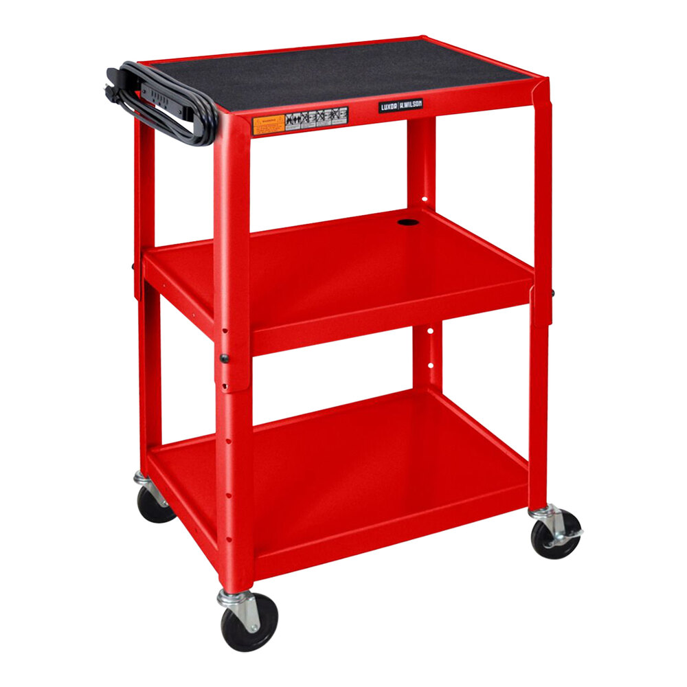 Luxor 24" x 18" x 24"-42" Red Steel 3-Shelf Adjustable-Height Powered ...