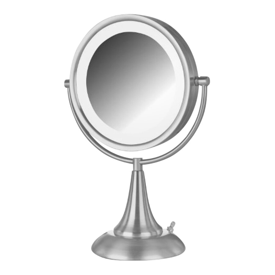 Jerdon 8 1/2" Round Nickel 2-Sided Tabletop LED Mirror with 8x ...