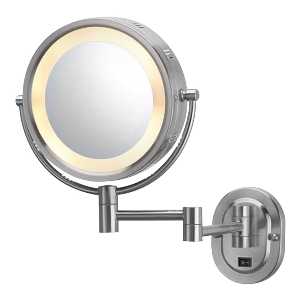 Jerdon 8" Round Nickel 2-Sided Wall-Mount Hardwired LED Mirror