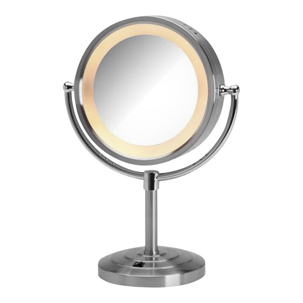 Jerdon 8 1/2" Round Nickel 2-Sided Tabletop LED Mirror with 5x ...