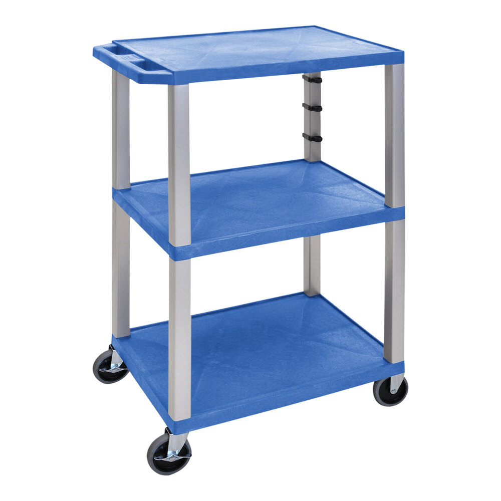 Luxor Tuffy 24" x 18" x 42 1/2" Blue / Nickel Plastic 3-Shelf Utility ...