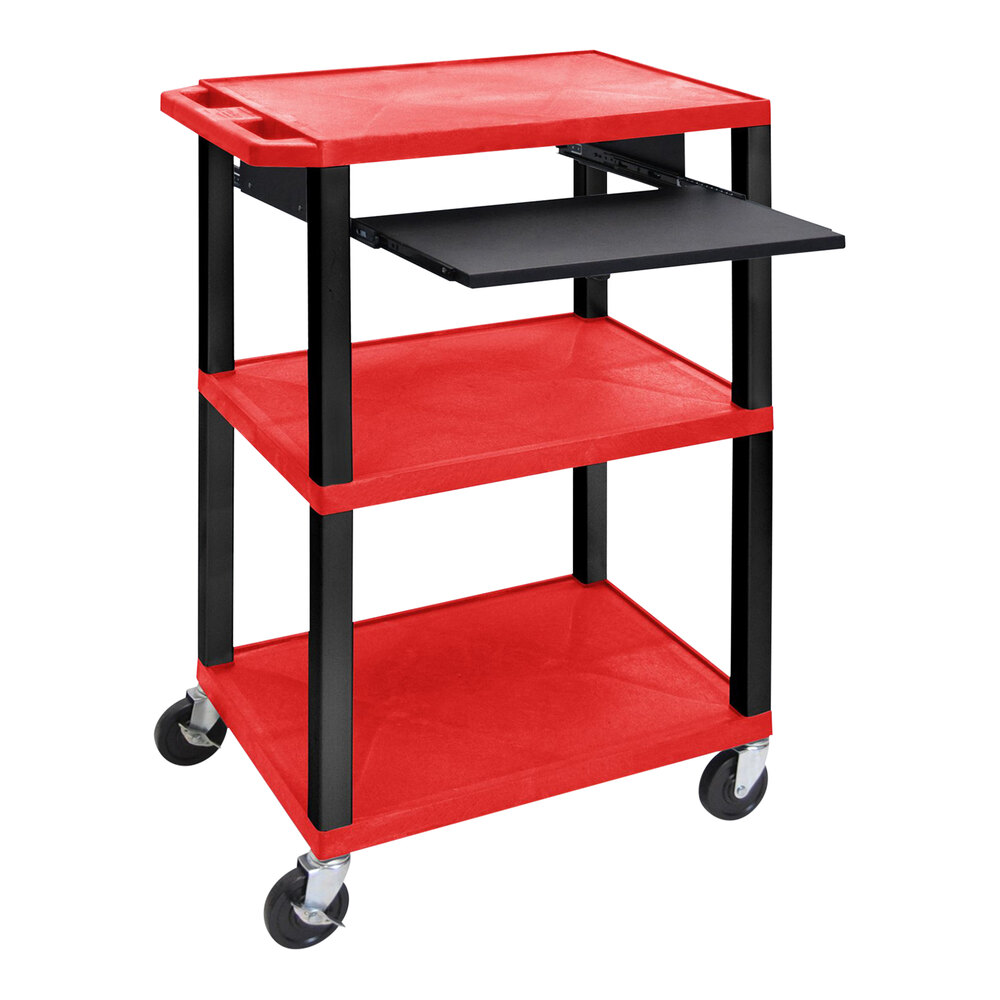Luxor Tuffy 24" x 18" x 42 1/2" Red / Black Plastic 3-Shelf Utility ...