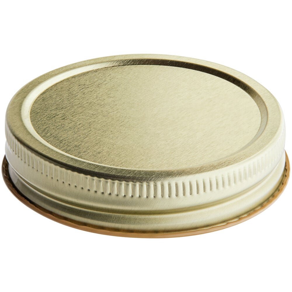 70/450 Gold Metal Lid with Plastisol Liner - 100/Pack