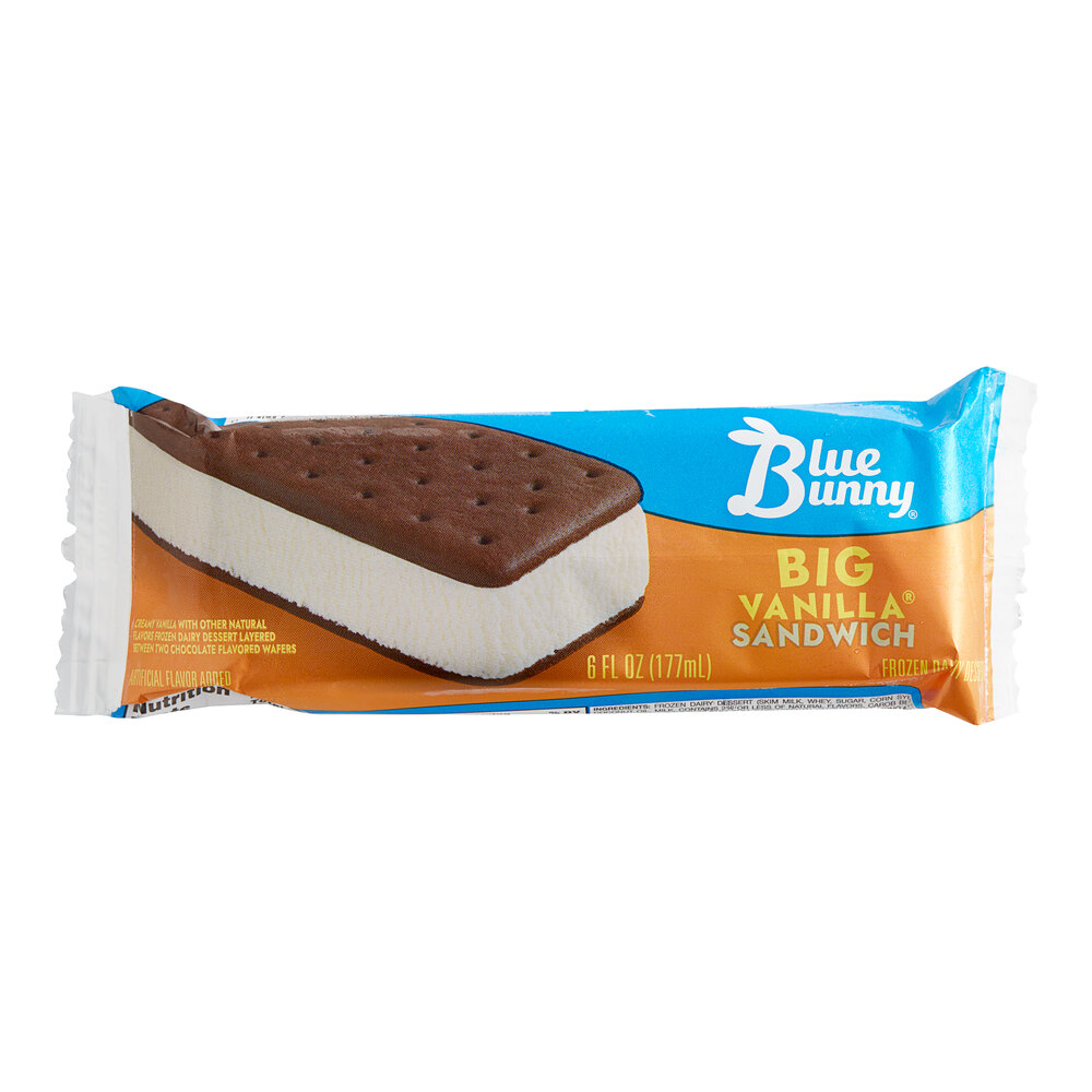 Blue Bunny Big Vanilla Frozen Dessert Sandwich 6 oz. - 24/Case