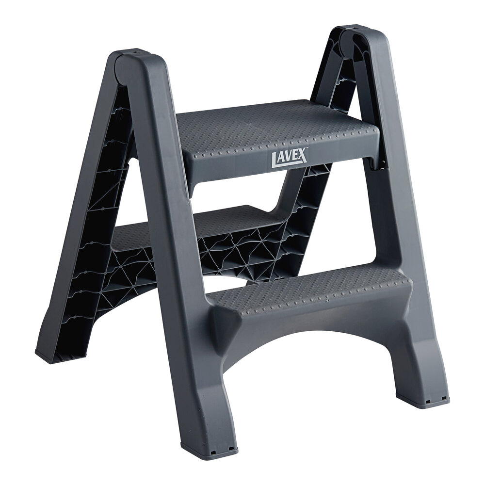 Lavex Plastic Two-Step Folding Step Stool - 300 lb. Capacity