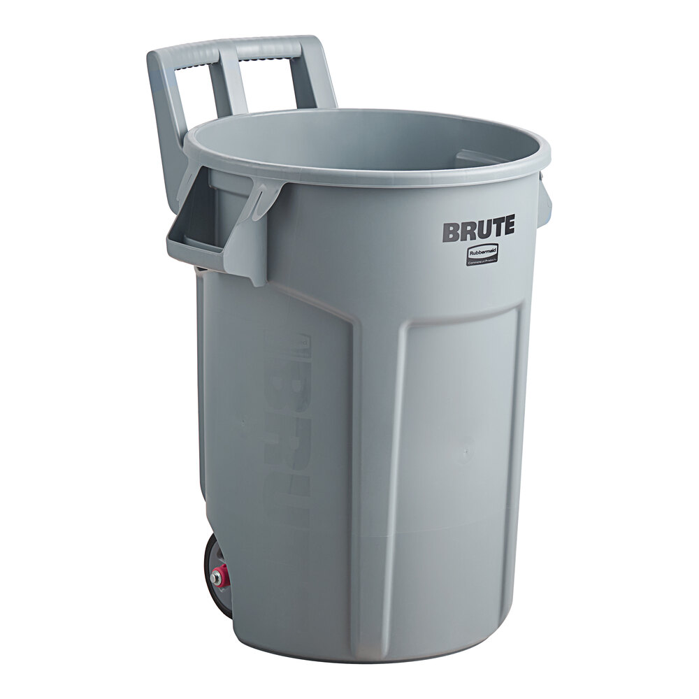 Rubbermaid® BRUTE 2179403 32 Gallon Wheeled Round Gray Trash Can
