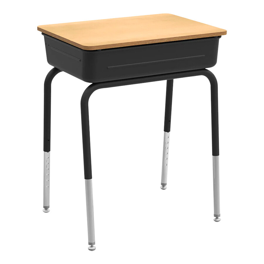 Virco 751 Series 751MBB 24" x 18" x 23"-31" Set of 4 Black Adjustable-Height Student Desks with ...