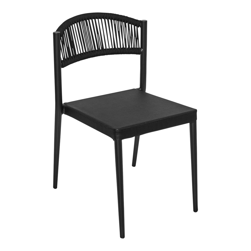 BFM Tahiti Black Aluminum Outdoor Stacking Side Chair with Black ...
