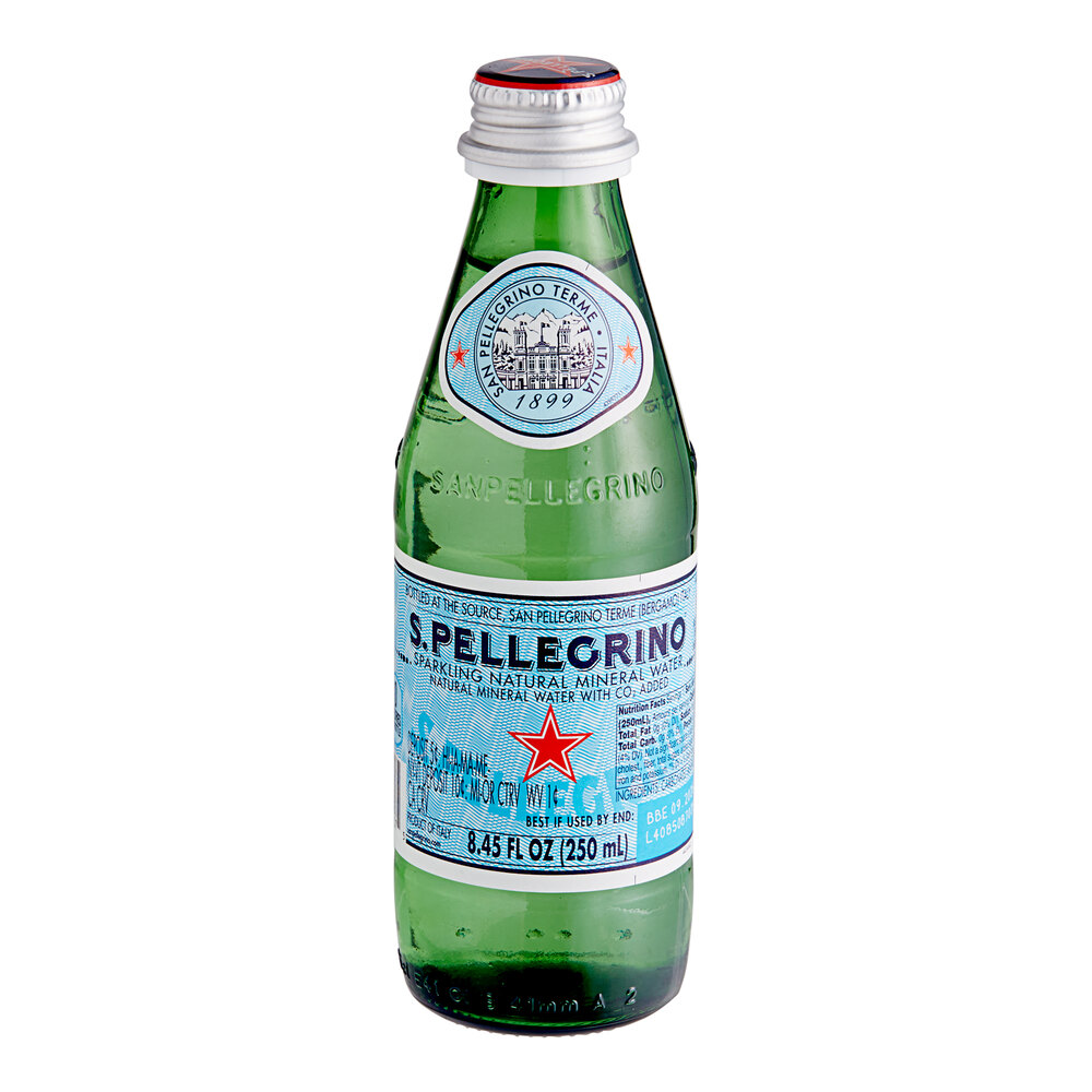 San Pellegrino Sparkling Natural Mineral Water 250 mL Glass Bottle - 24/Case