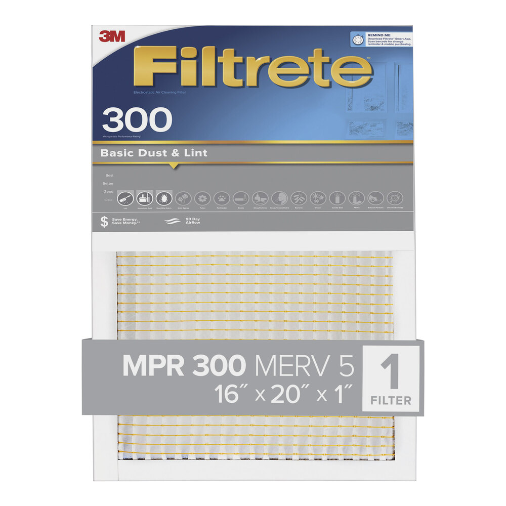 3M Filtrete 16" x 20" x 1" MPR 300 Basic Dust and Lint Air Filter ...
