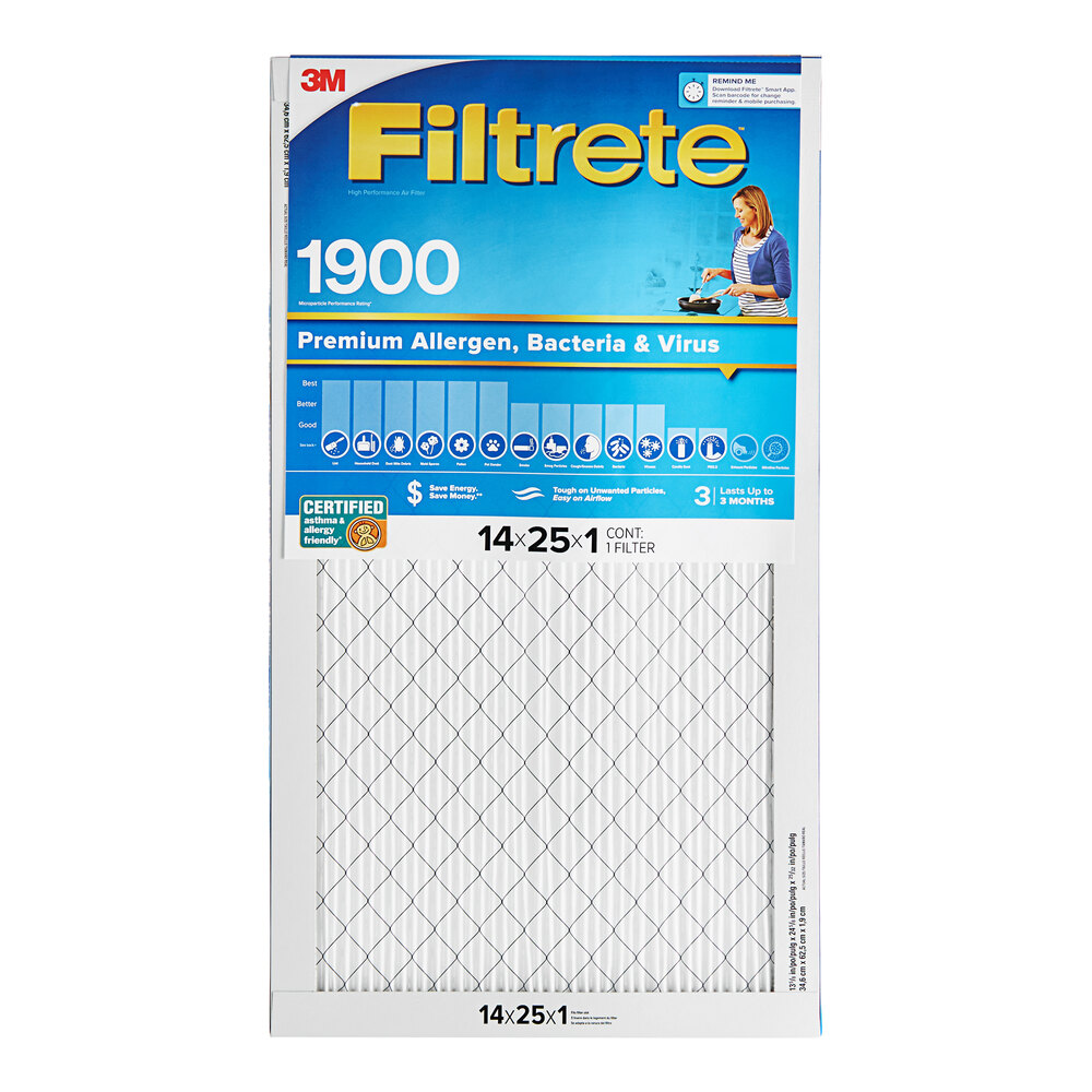 3M Filtrete 14" x 25" x 1" MPR 1900 Premium High-Performance Allergen ...