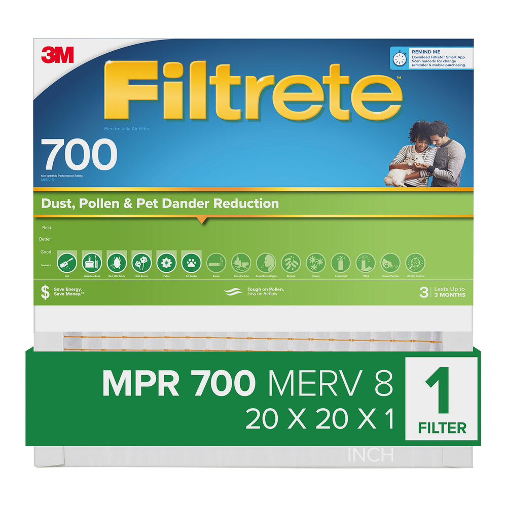 3M Filtrete 20" x 20" x 1" MPR 700 Electrostatic Dust, Pollen, and Pet ...