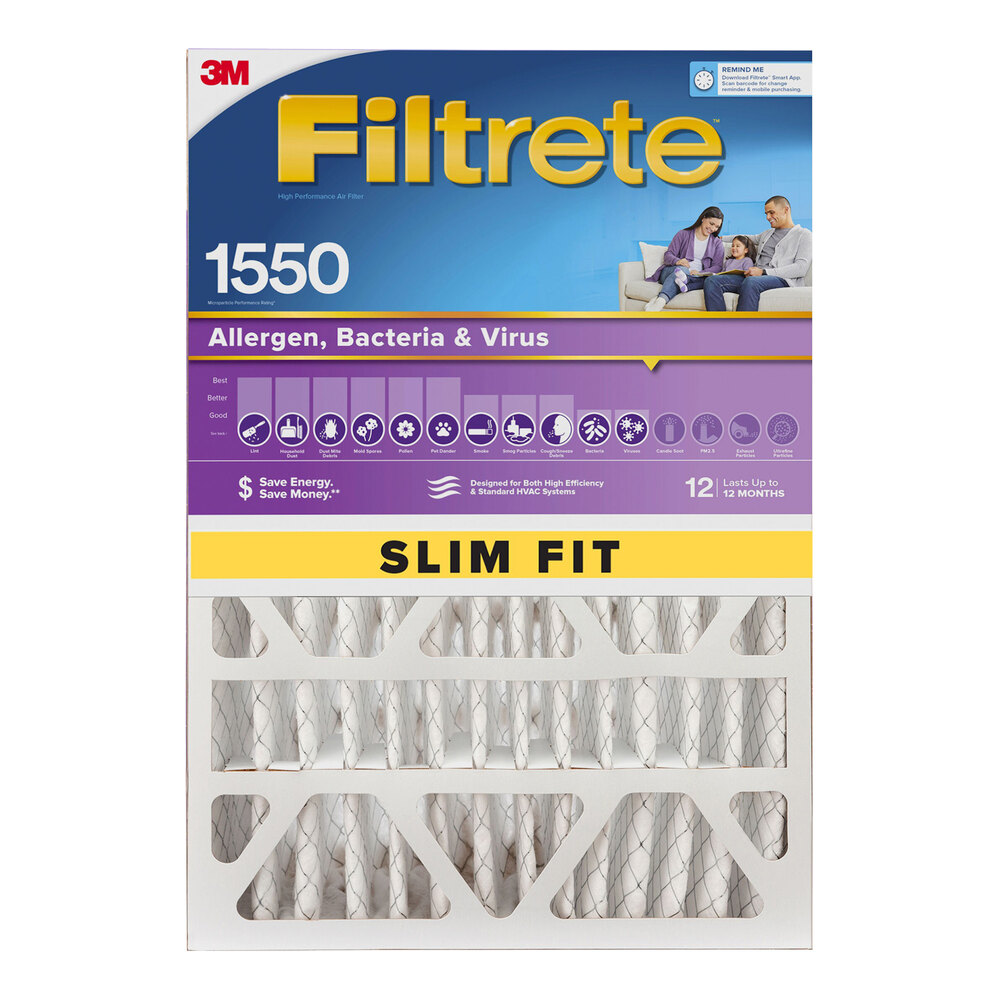 3M Filtrete 20" x 25" x 3 3/4" MPR 1550 Slim Fit Ultra Allergen Reduction Deep Pleat Filter ...