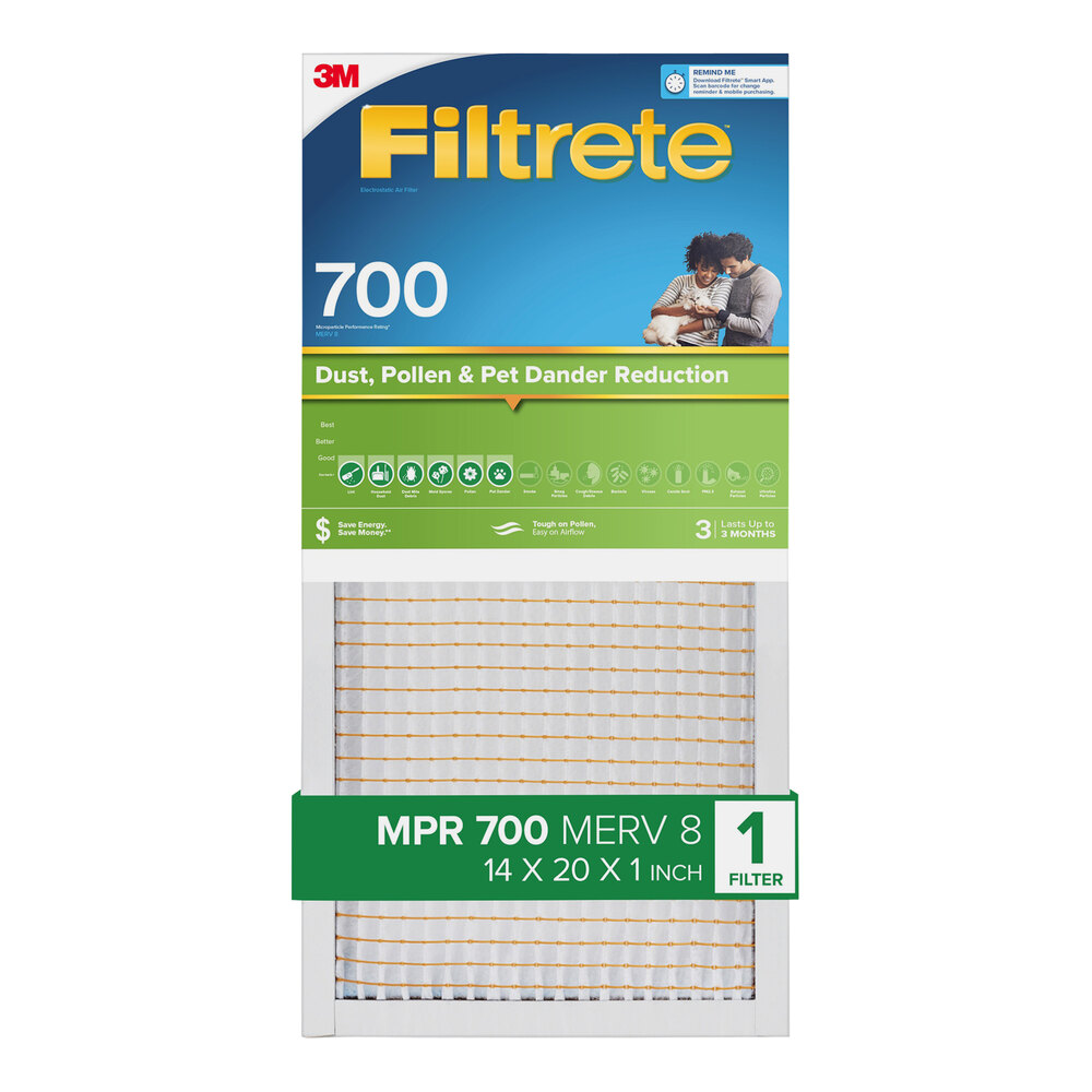 3M Filtrete 14" x 20" x 1" MPR 700 Electrostatic Dust, Pollen, and Pet ...