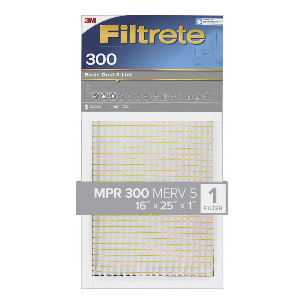 3M Filtrete 16" x 25" x 1" MPR 300 Basic Dust and Lint Air Filter ...