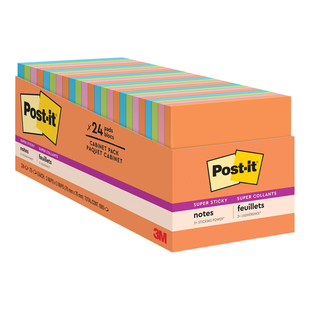 3M Post-It® 3" x 3" Energy Boost Collection 70 Sheet Assorted Bright ...