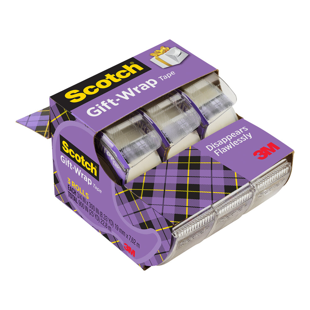3M Scotch™ Gift-Wrap 0.75" x 300" Transparent Invisible Tape with ...