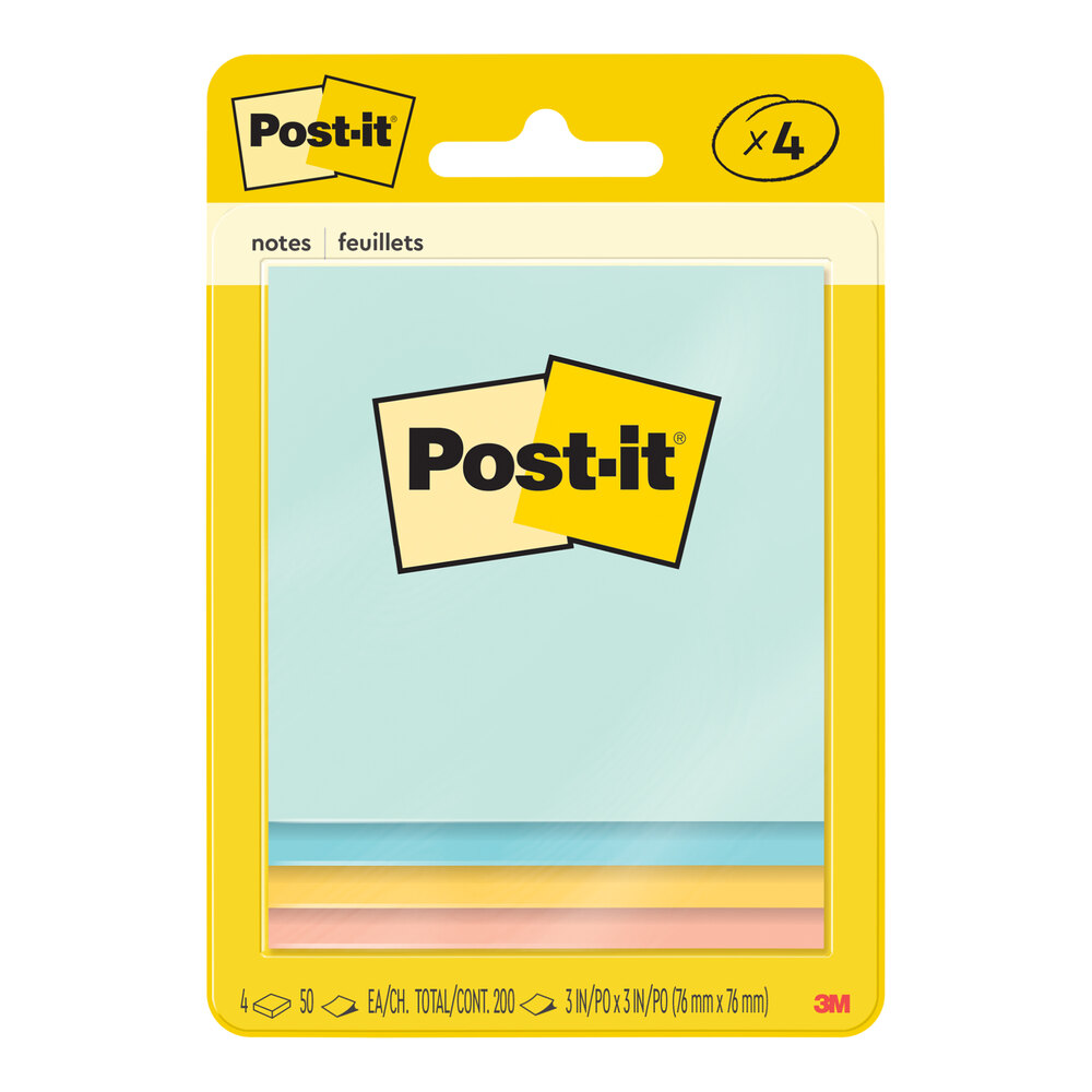 3M Post-It® 3" x 3" Marseille Collection 50 Sheet Assorted Pastel Color ...