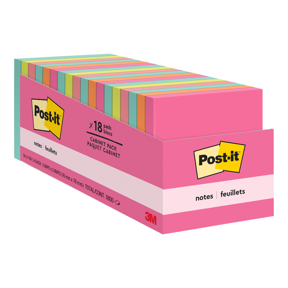 3M Post-It® 3" x 3" Cape Town Collection 100 Sheet Assorted Bright ...