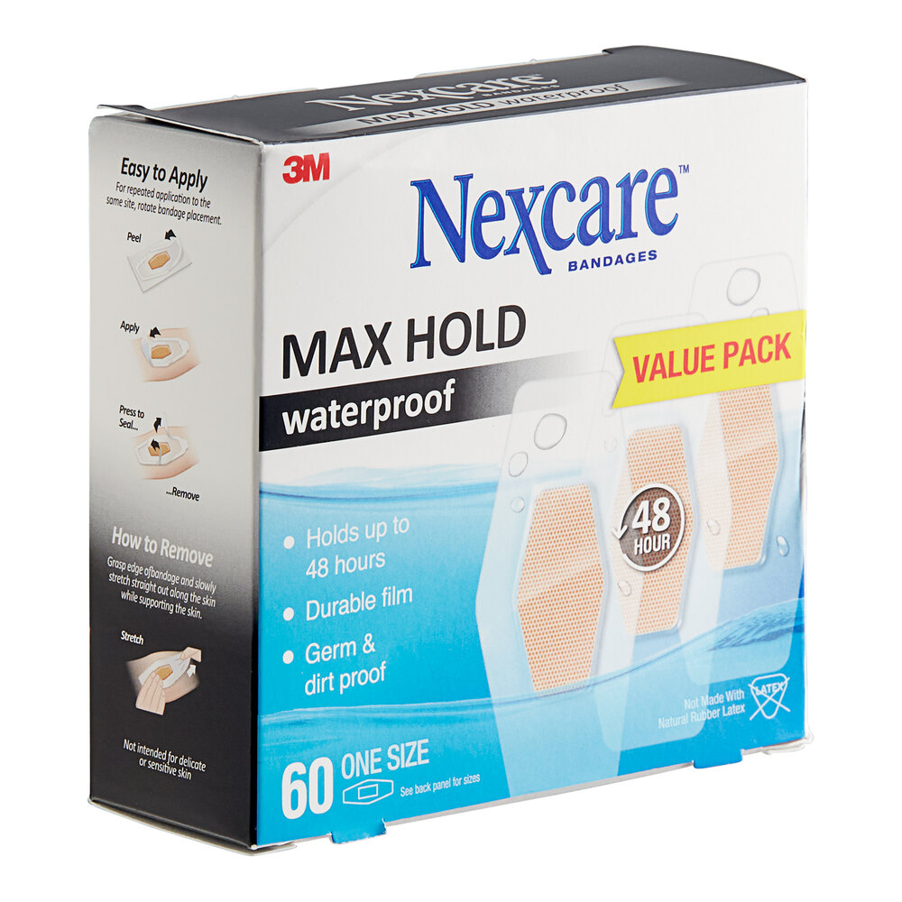 3M Nexcare™ Max Hold 1 1/4" x 2 1/2" Clear Waterproof Bandages - 60/Box