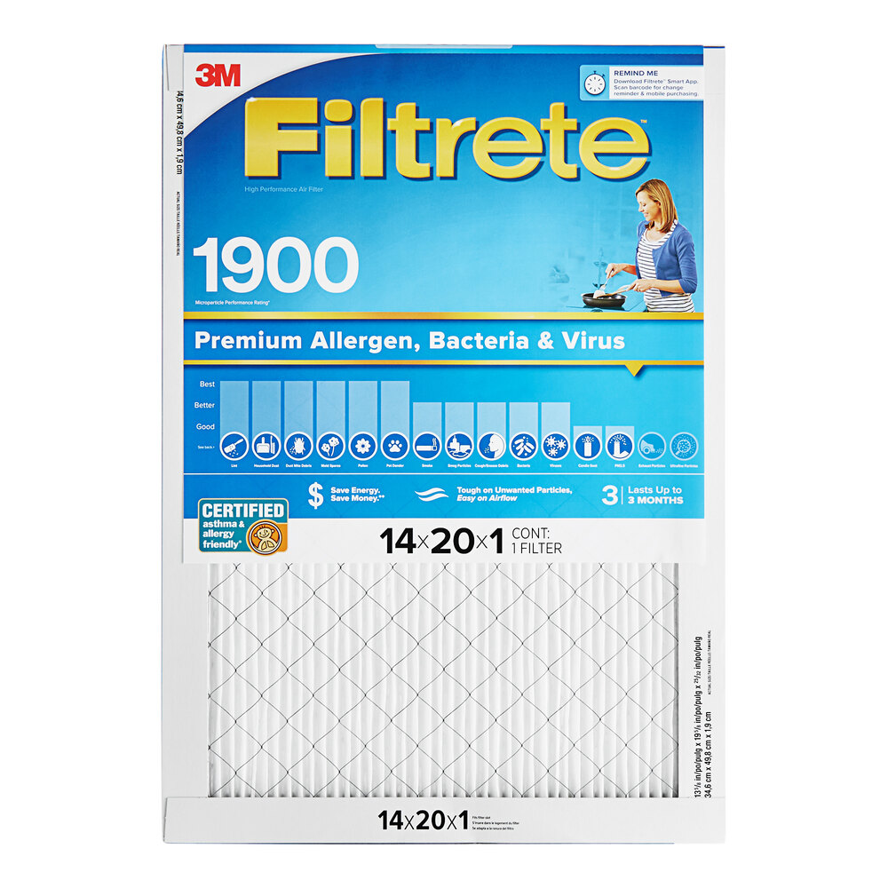 3M Filtrete 14" x 20" x 1" MPR 1900 Premium High-Performance Allergen ...