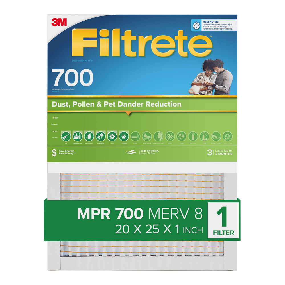 3M Filtrete 20" x 25" x 1" MPR 700 Electrostatic Dust, Pollen, and Pet ...