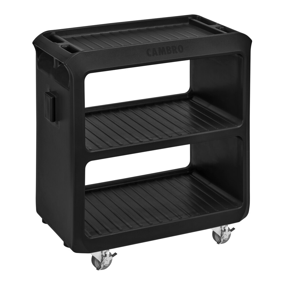 Cambro Service Cart PRO 31 1/4" x 18" x 34" Black 3-Shelf Beverage ...