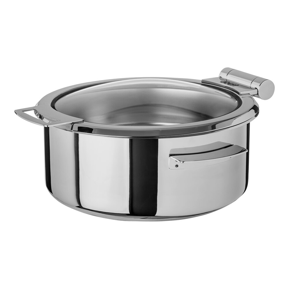 Abert Cosmo 5 Qt. Round Stainless Steel Induction Chafer with Hinged Glass Lid by Arc Cardinal FP381