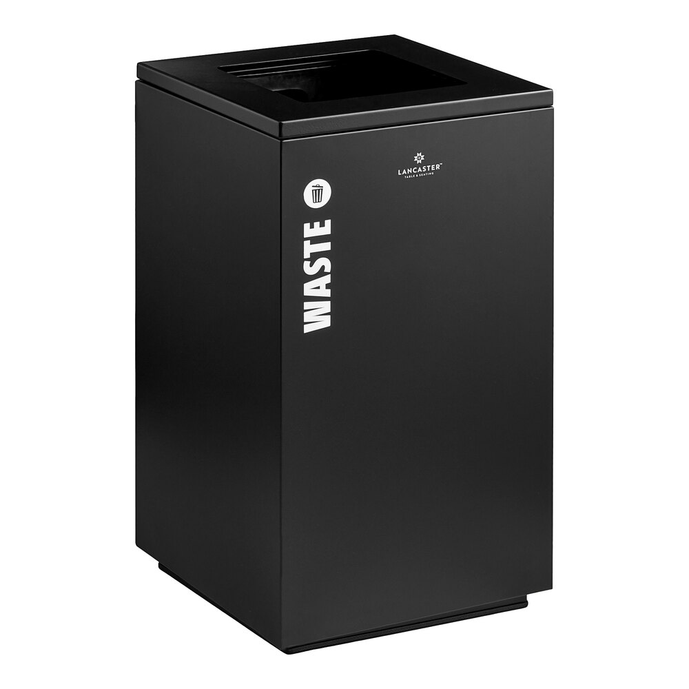 Lancaster Table & Seating 25 Gallon Black Steel Square Decorative Trash ...