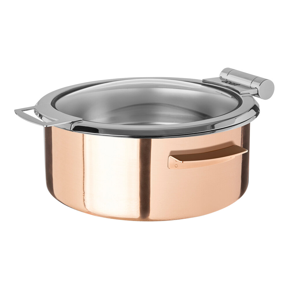 Abert Cosmo 5 Qt. Round Copper Induction Chafer with Hinged Glass Lid ...