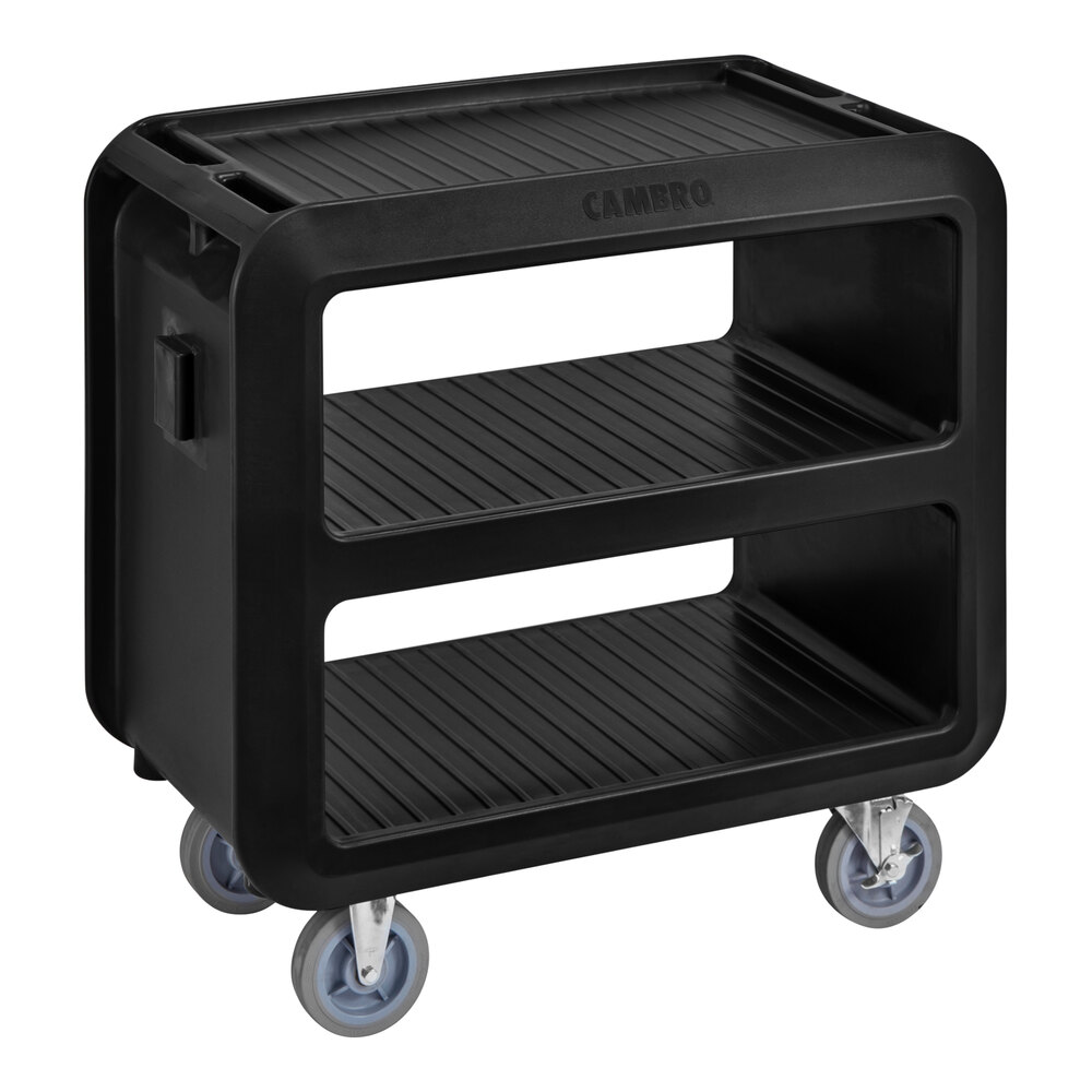 Cambro Service Cart PRO 37 1/2" x 22" x 37 1/4" Black 3-Shelf Beverage ...
