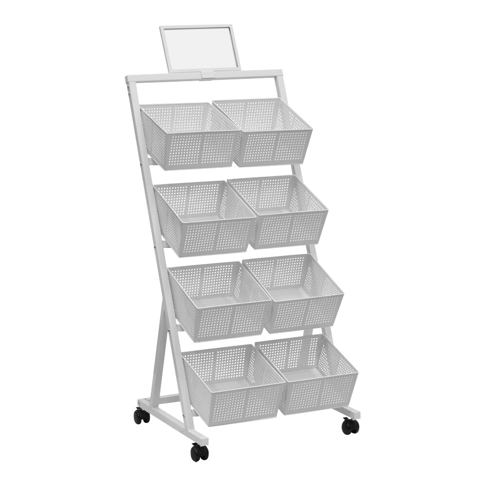 24" x 21" x 49 1/2" 8-Basket White Steel Mobile Retail Display Rack ...