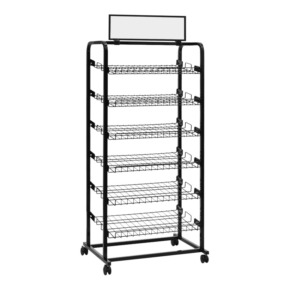 30" x 22" x 64" Mobile 6-Shelf Angled Merchandising Display with Sign ...