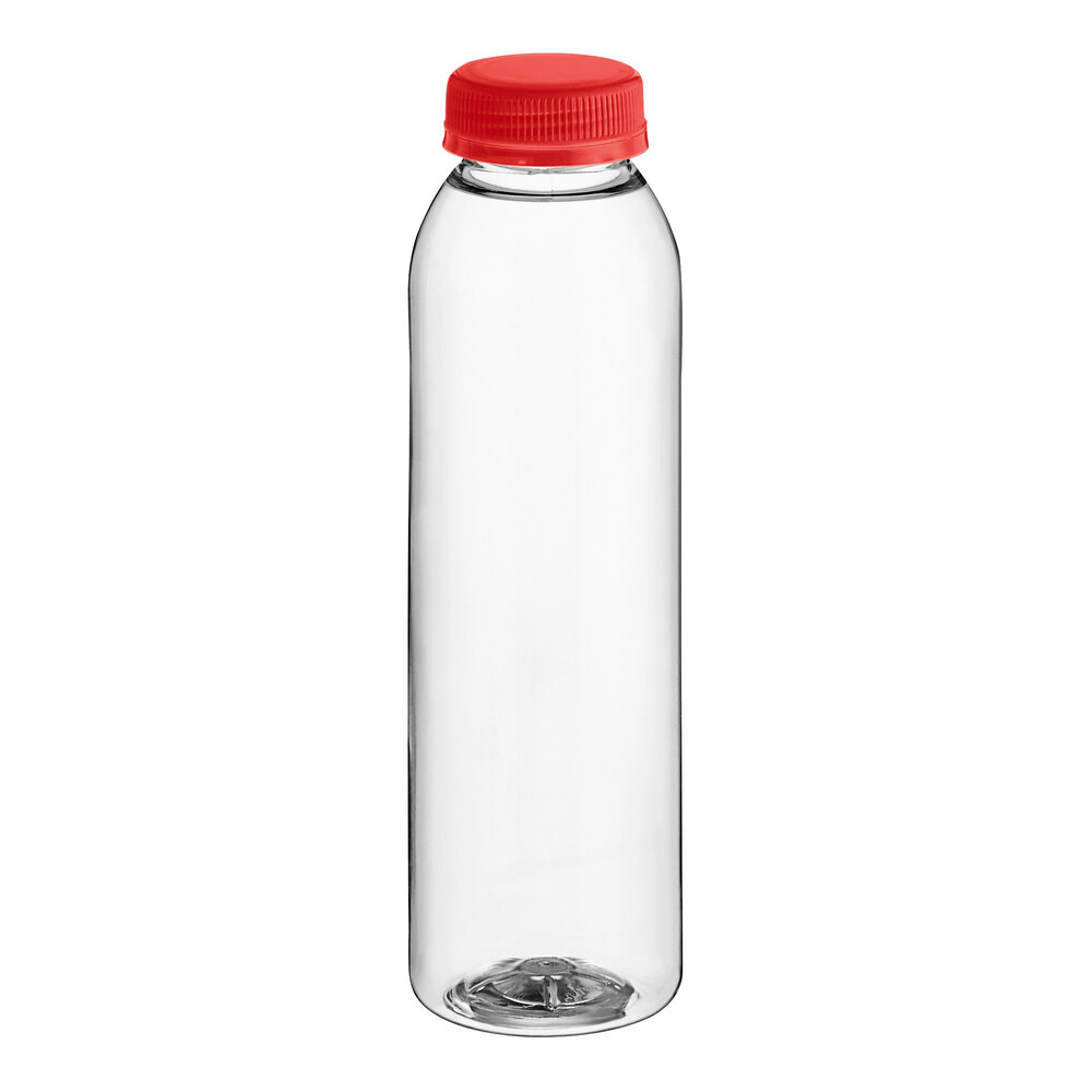 Captiva Containers 12 oz. Round PET Clear Juice Bottle with Red Lid ...