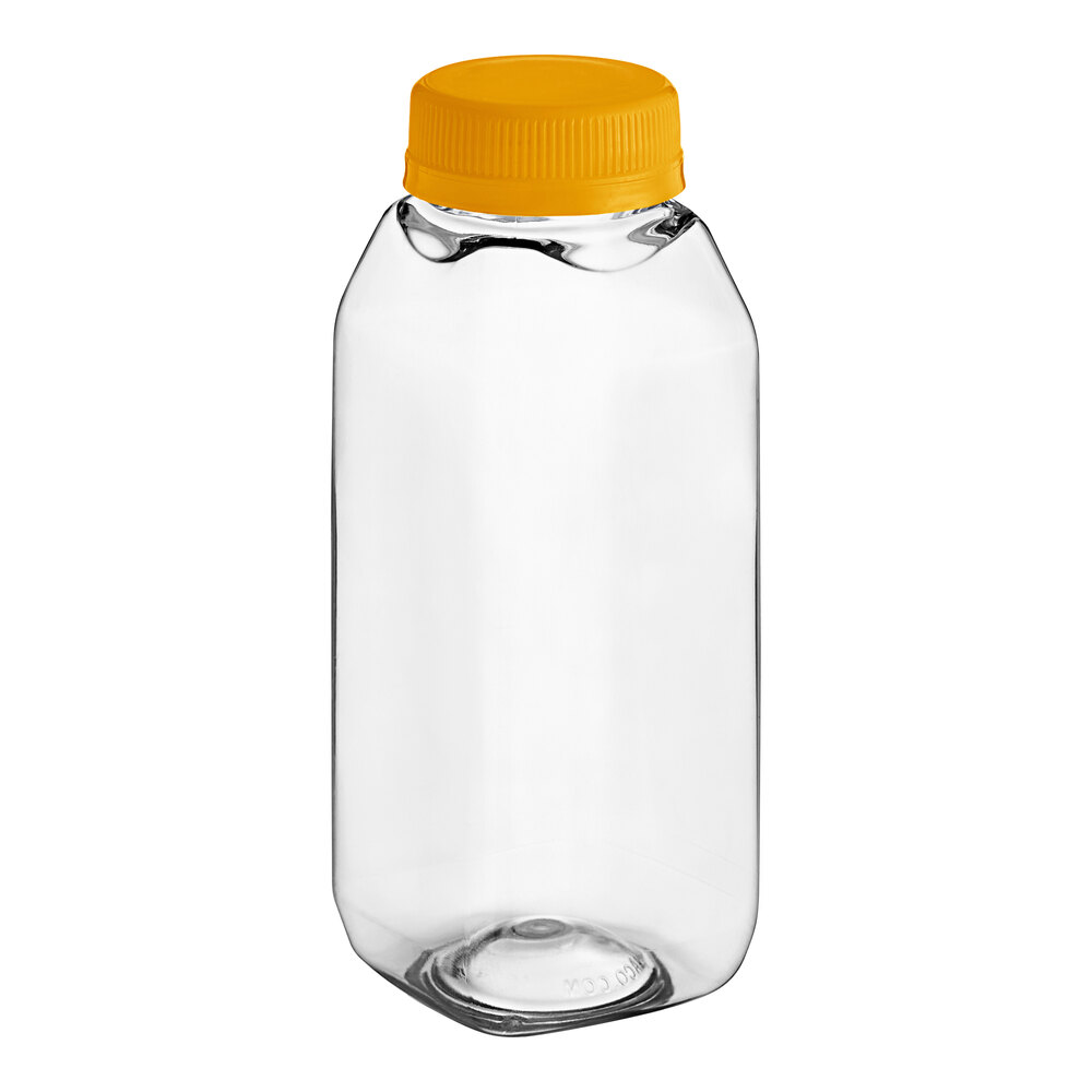 Captiva Containers 8 oz. Tall Square PET Clear Juice Bottle with Orange ...