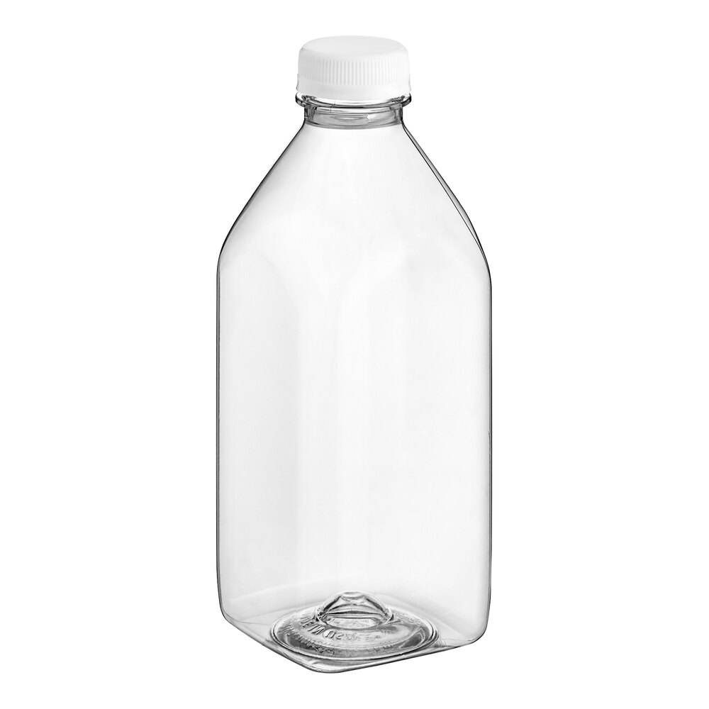 Captiva Containers 32 oz. Square Milkman PET Clear Juice Bottle with ...