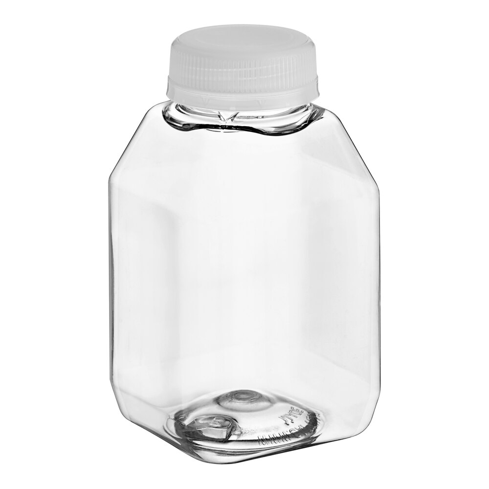 Captiva Containers 8 oz. Square PET Clear Juice Bottle with Clear Lid ...