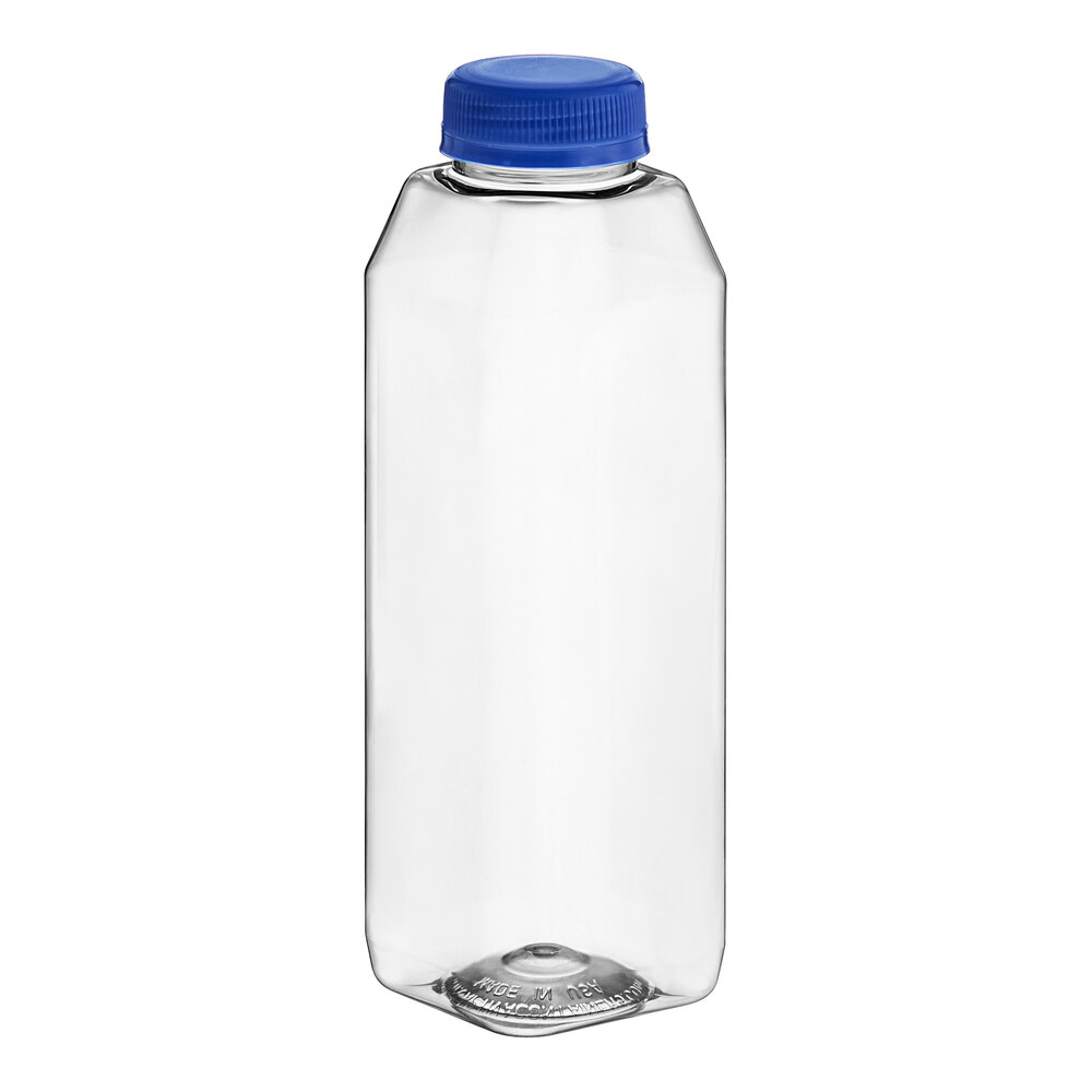 Captiva Containers 16 oz. Tall Square PET Clear Juice Bottle with Blue ...