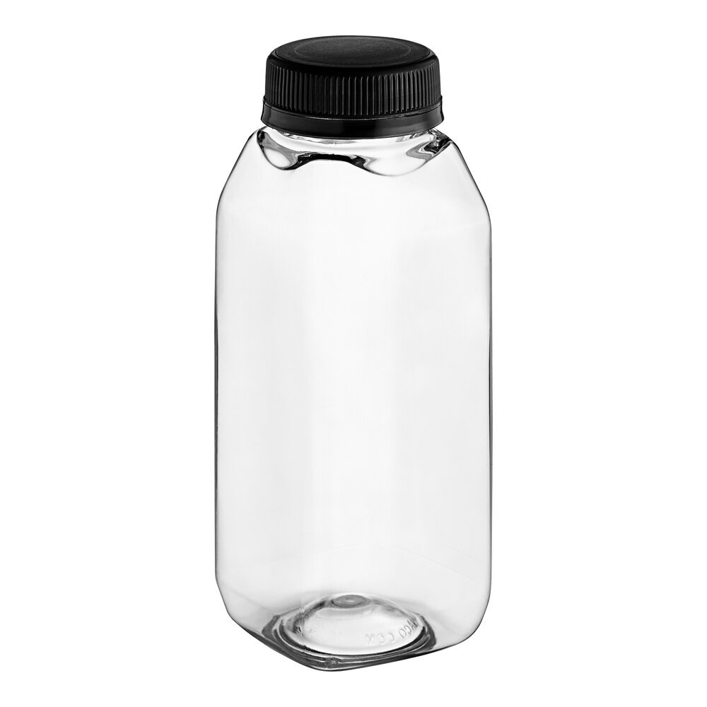Captiva Containers 8 oz. Tall Square PET Clear Juice Bottle with Black ...