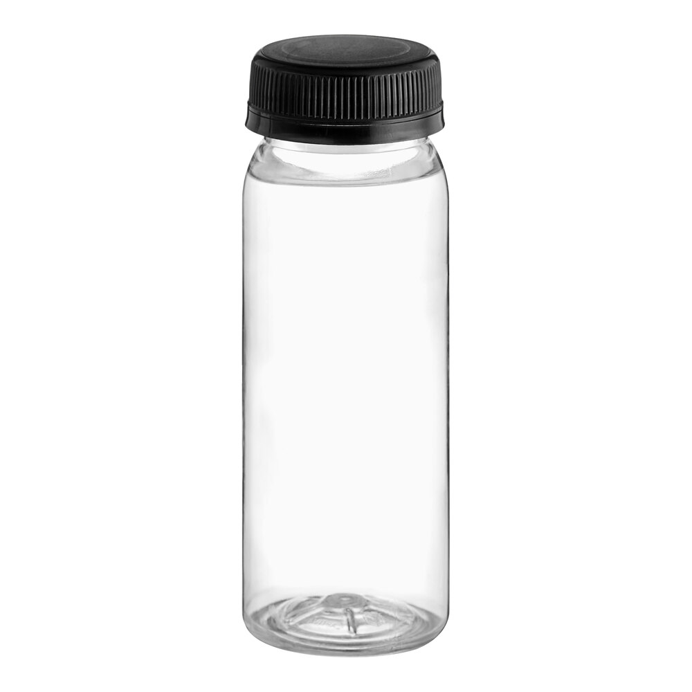 Captiva Containers 4 oz. Round PET Clear Energy Bottle with Black Lid ...