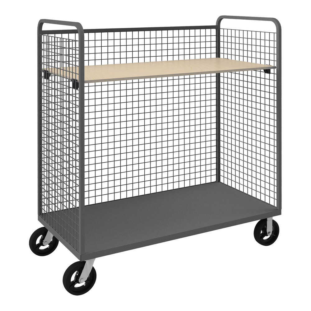 Durham Mfg 30" x 60" 14 Gauge Steel 3-Sided Wire Cart with 1 Adjustable Shelf W3ST-306068-1AS-8MR95